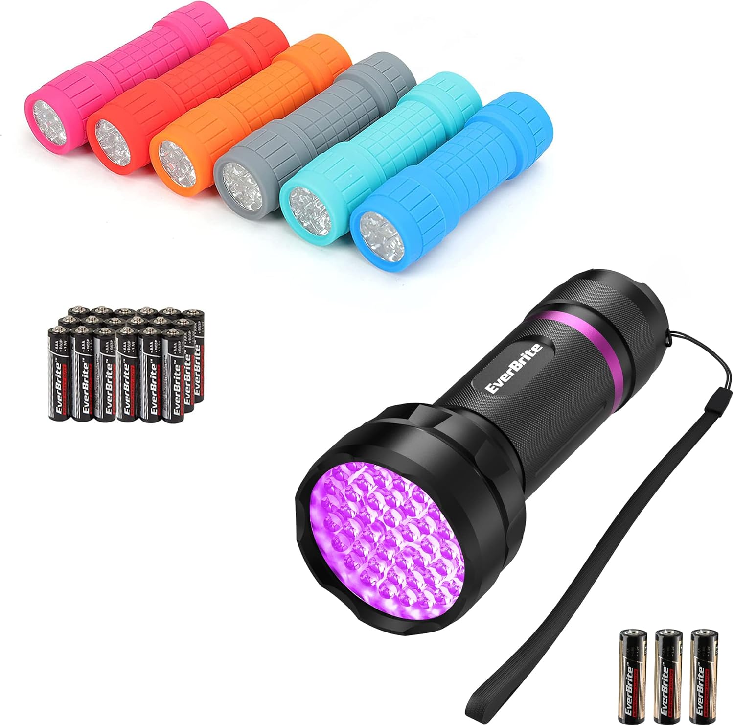 EverBrite 6-Pack 9-LED Flashlight and 51 LED UV Flashlights, with Extra ...