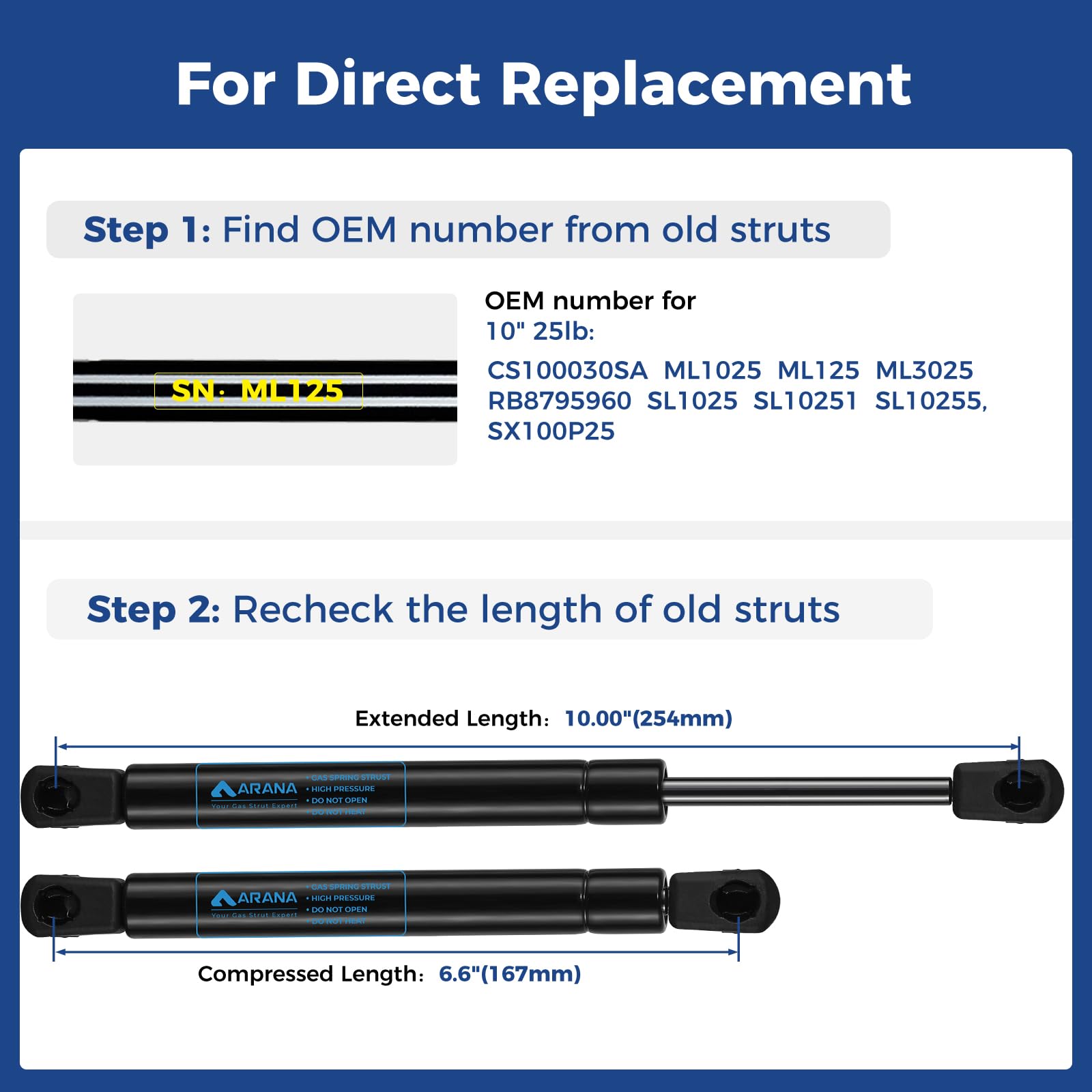 Snapklik.com : C16-09322 10" Gas Struts Spring 25 Lb/112 N,10 Inch Gas ...