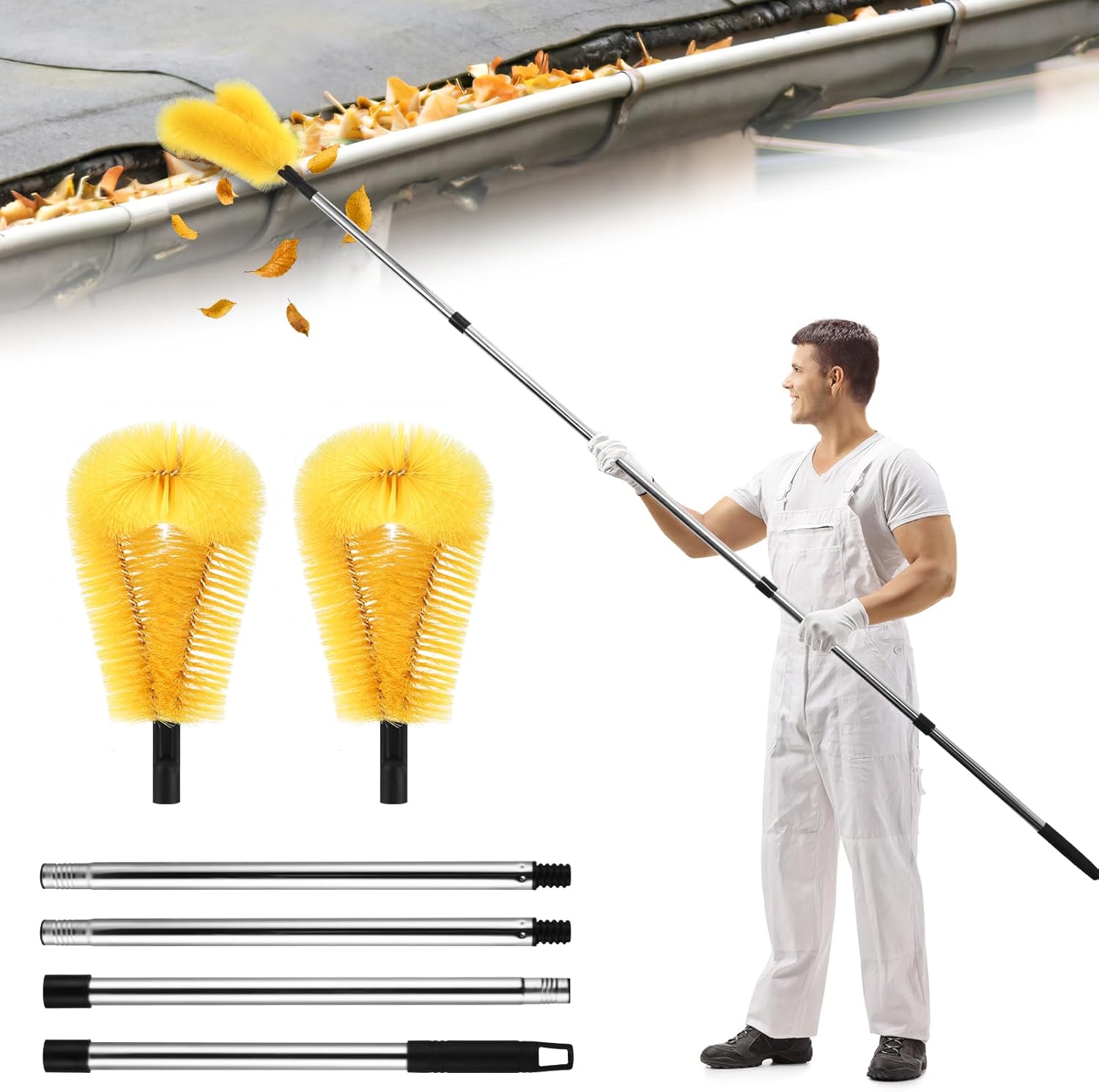 Gutter Cleaning Brush Roofing Tool,2-in-1 Gutter Cleaning Tools with 2 ...