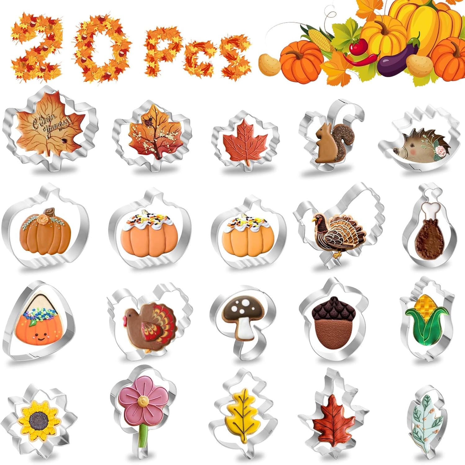 Amazon.com: Lezmarket 20Pcs Fall Thanksgiving Cookie Cutters Set ...
