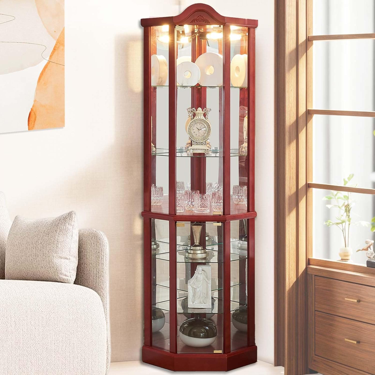 Corner Curio Cabinet,Lighted Wooden Corner Curio Australia | Ubuy