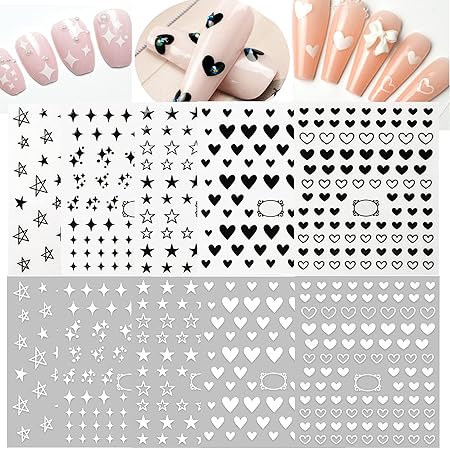 Amazon.com: Heart Nail Stickers - 6 Sheets Hearts Nail Decals for Women ...