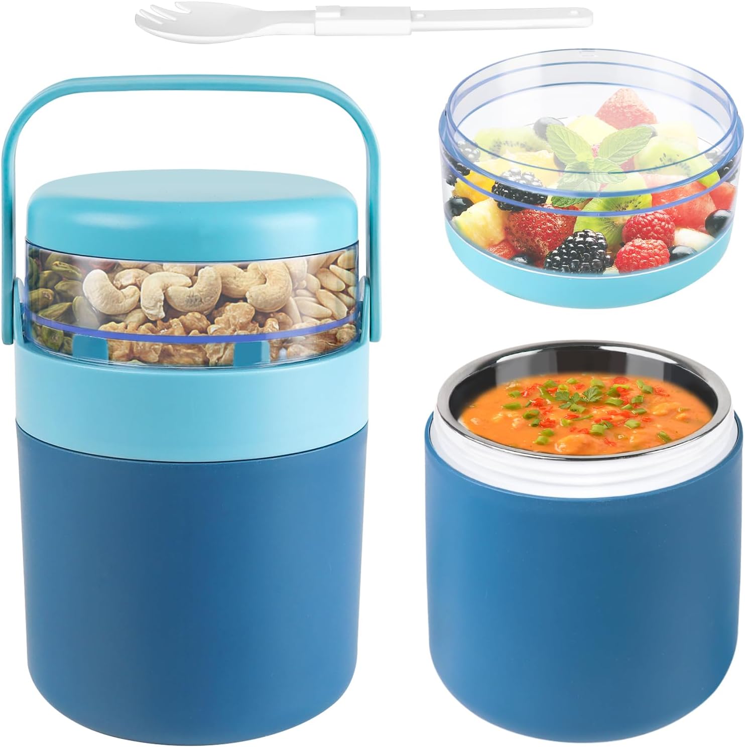 Amazon.com: 2 in 1 Double Food Jar with Folding Spoon, Leak Proof ...