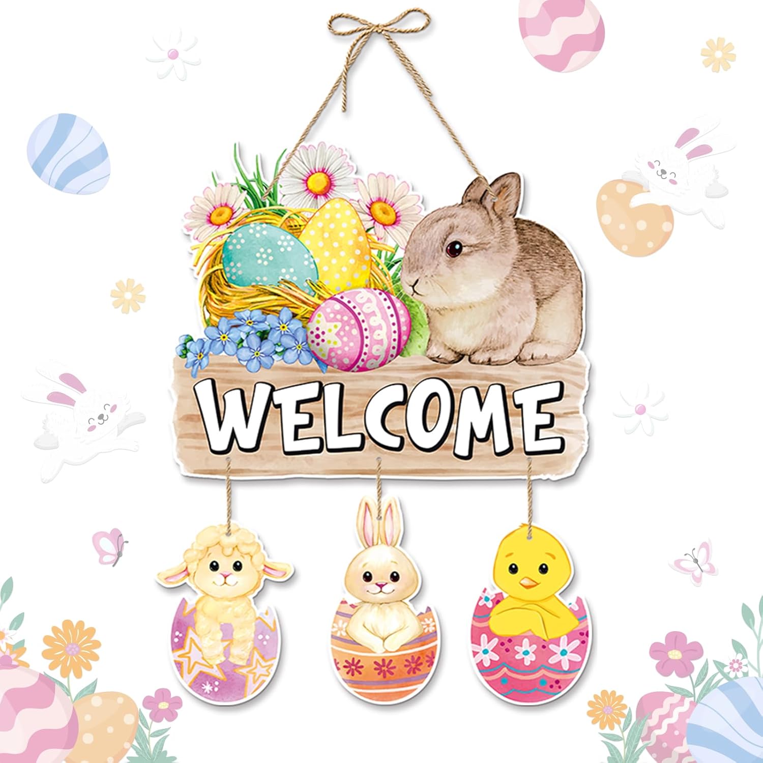 Amazon.com: Easter Welcome Sign for Front Door,Bunny Welcome Paper Sign ...