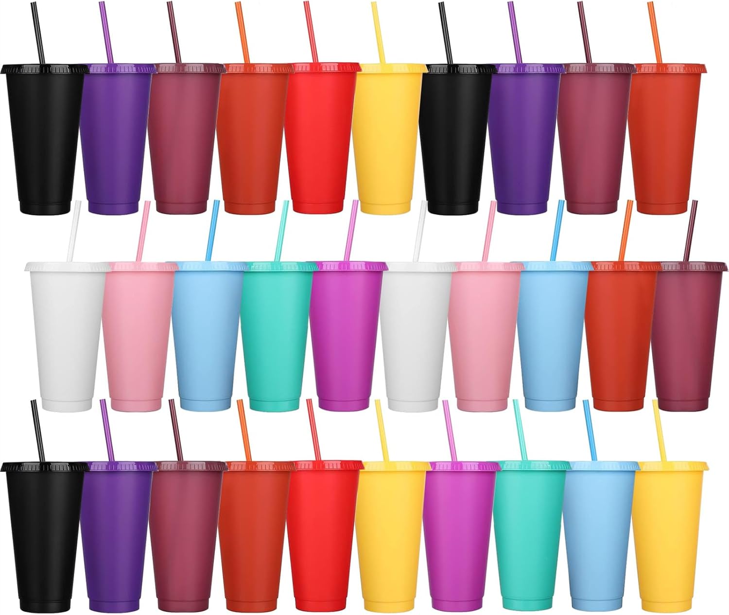 Reusable Cups with Lids and Straws, 30 Pcs 11 Colors Bulk Tumblers, 24 ...