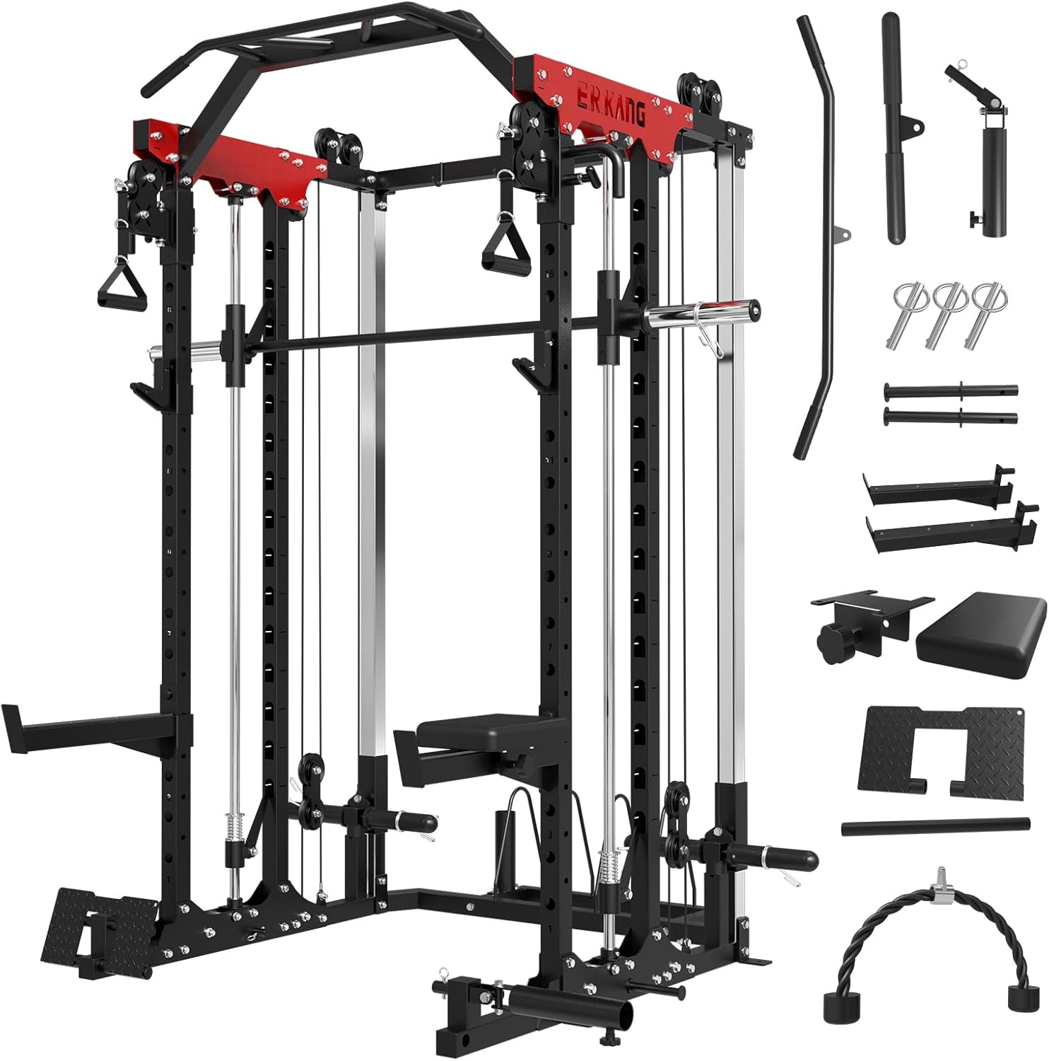GMWD Smith Machine Power Cage, 2000LBS Power Rack Squat Rack with Cable ...