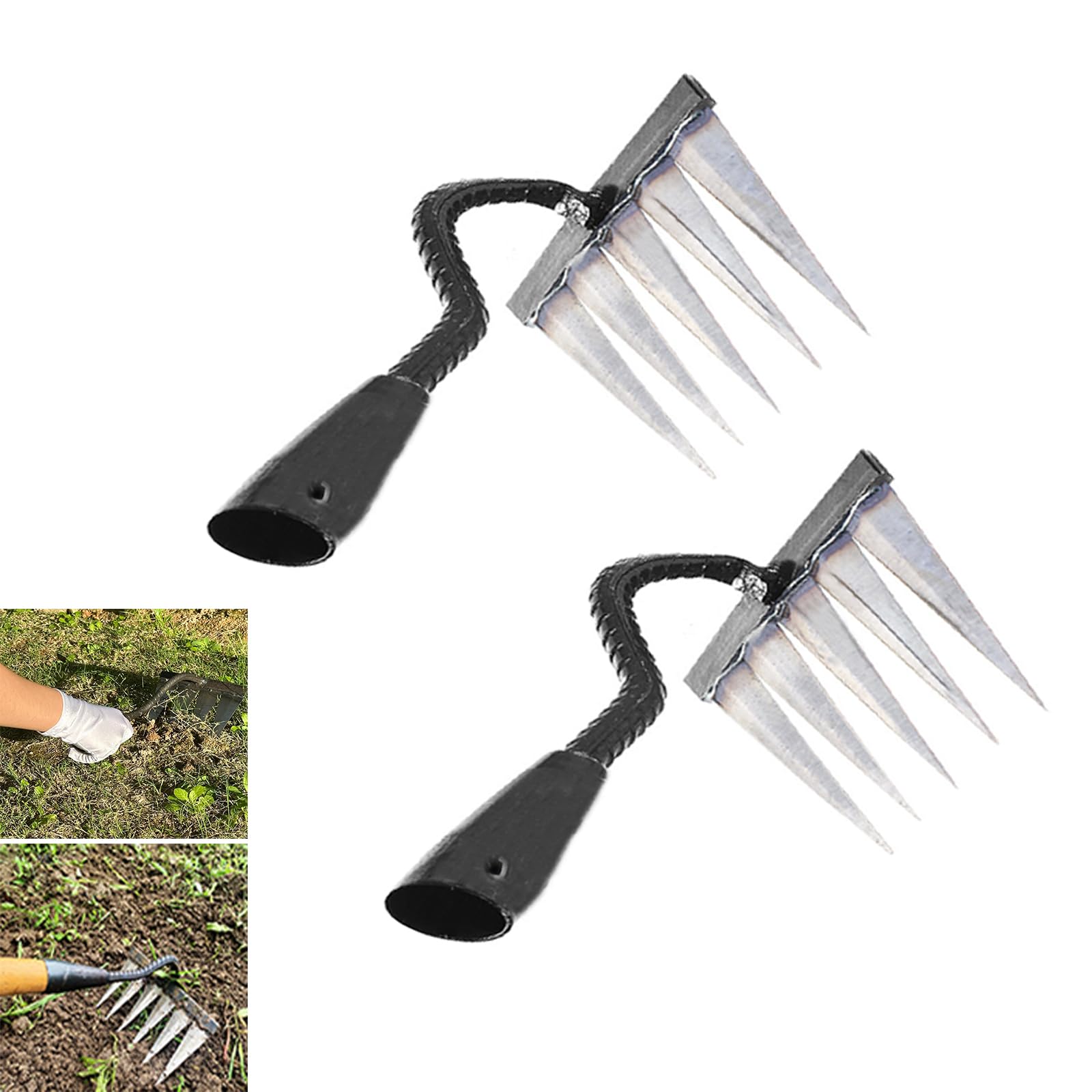 Amazon.com : 2Pcs Iron Rake for Weeding, Garden Metal Rake Heavy Duty ...