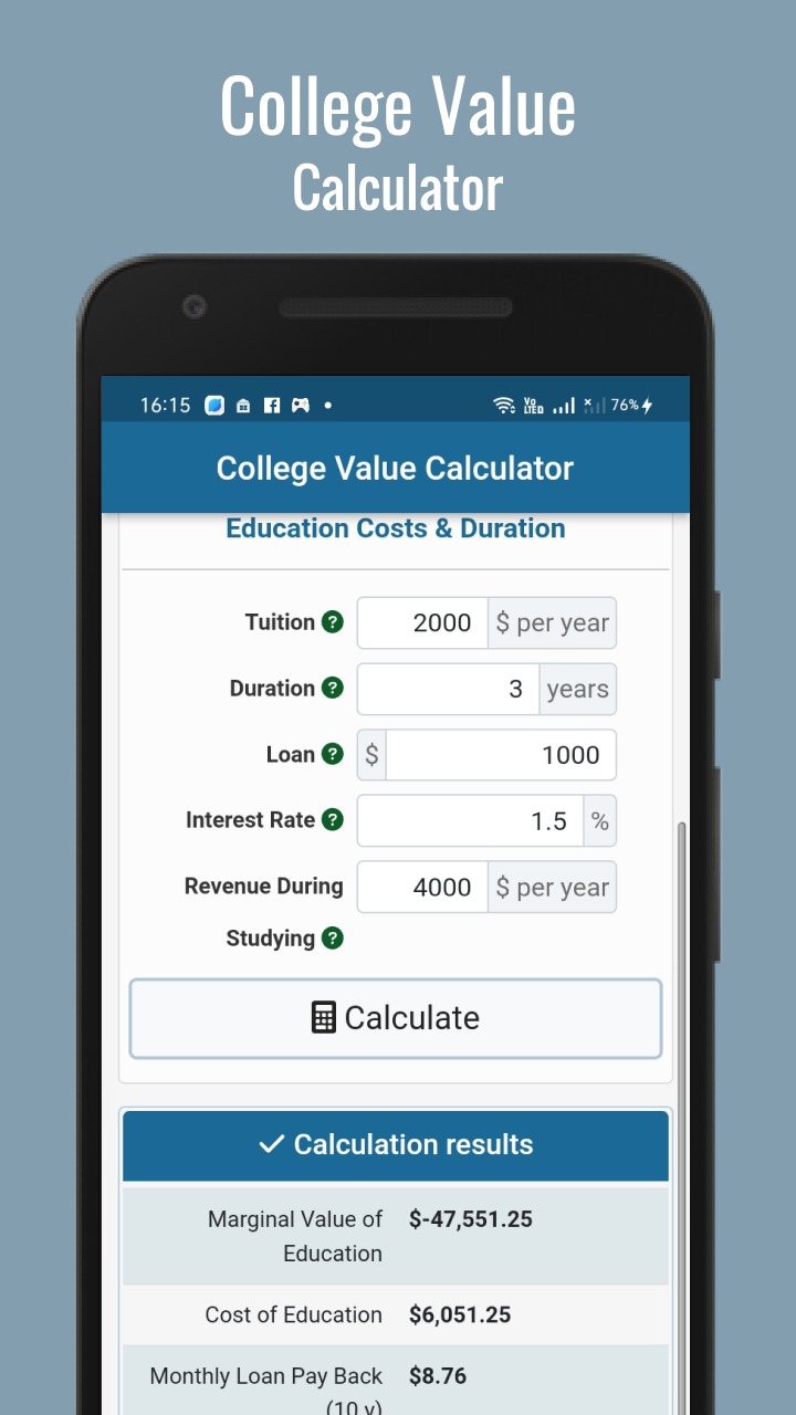 College Value Calculator - App on Amazon Appstore