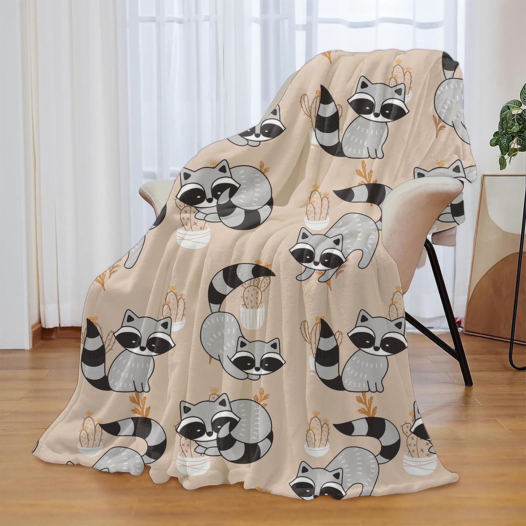 Amazon.com: Cute Cartoon Raccoons Throw Blanket, Flannel Blanket for ...