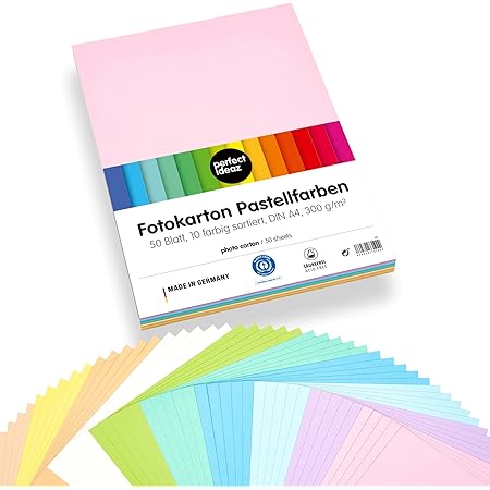 Coloured Card A4, Thick Color Paper - 10 Colors 50 Sheets- Real 220GSM ...