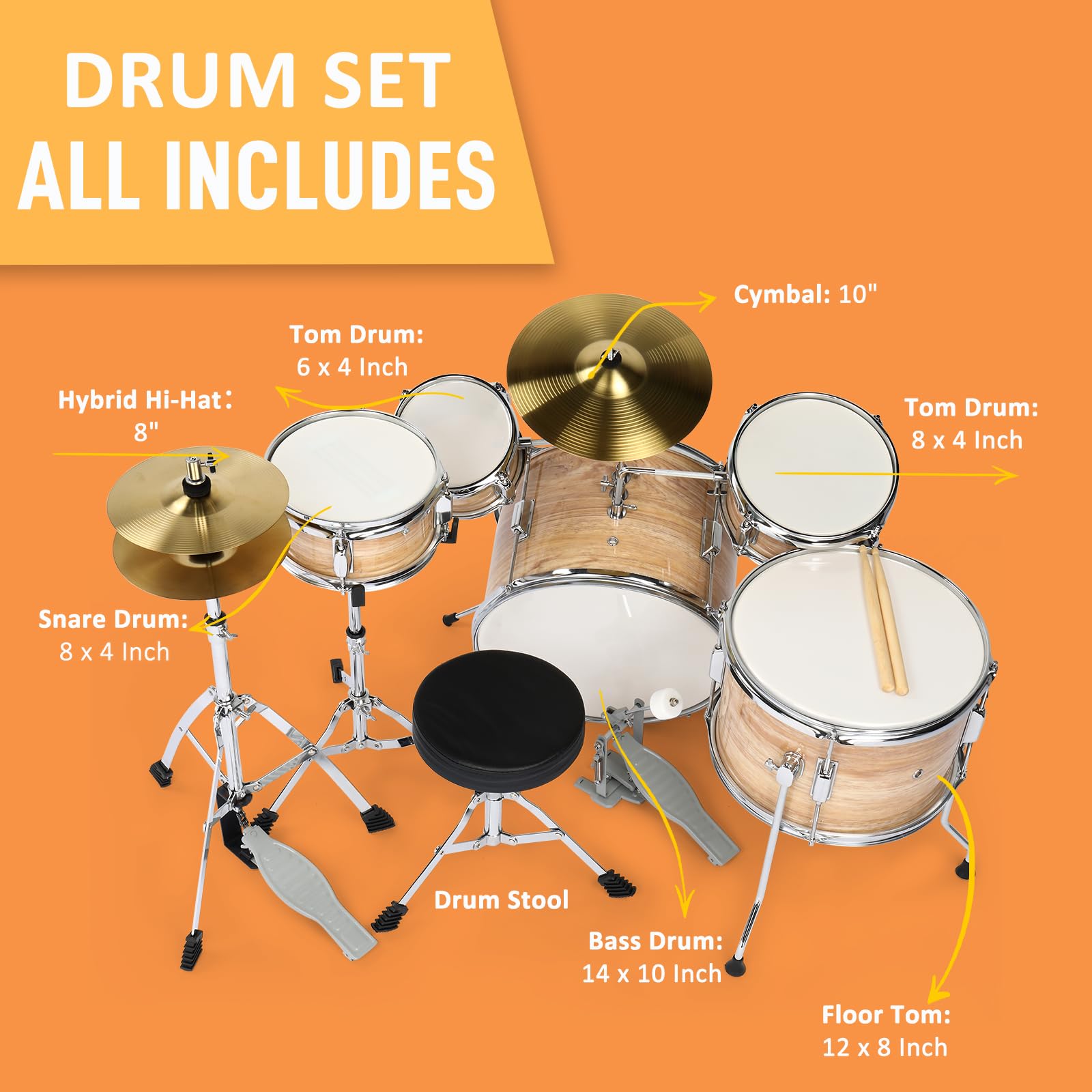 Snapklik.com : Ktaxon 5-Piece Complete Junior Drums Set, 14 Inch ...