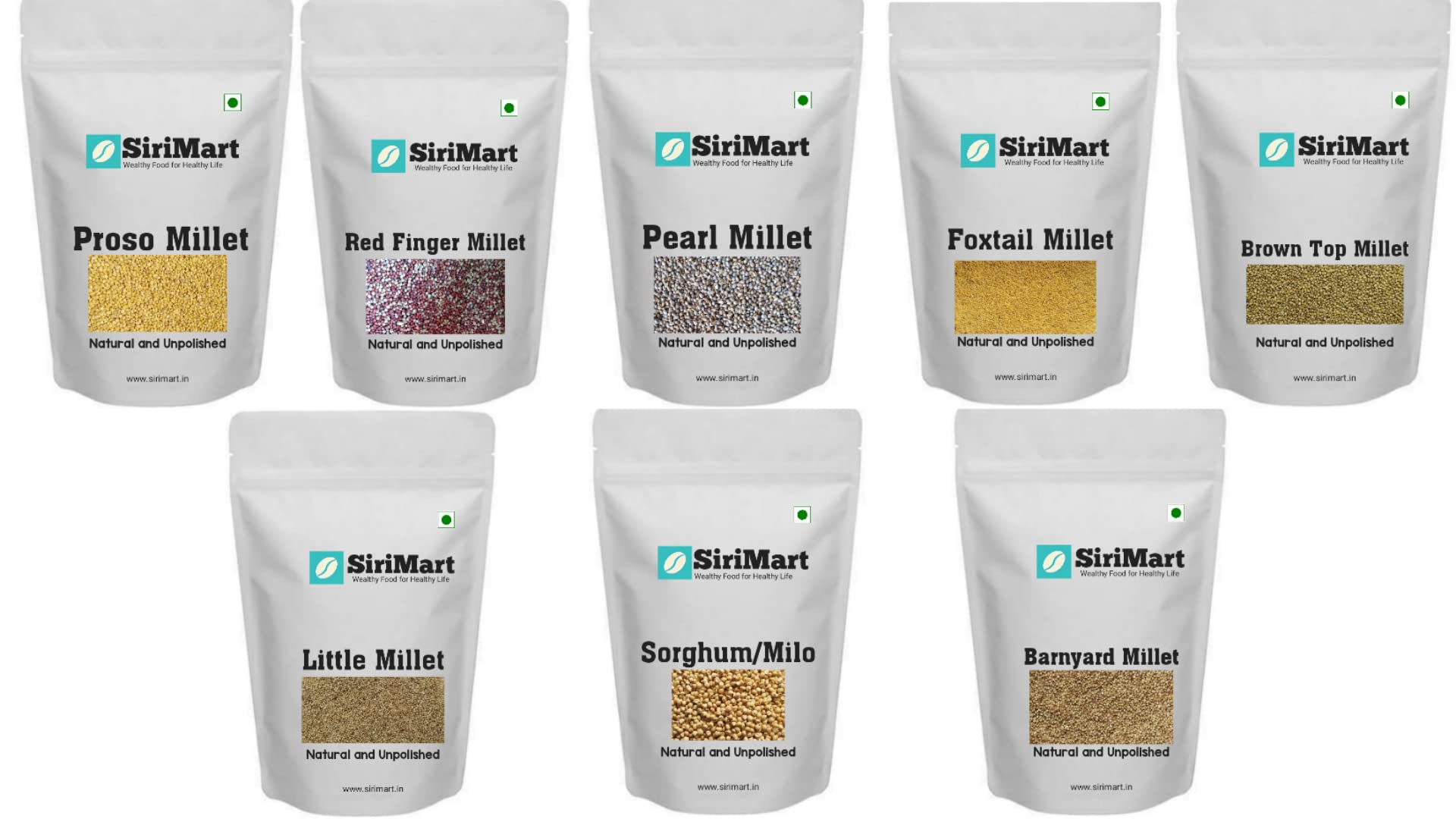 Sirimart Unpolished Millets Grain Combo Pack Of 8 Foxtail 250gm ...
