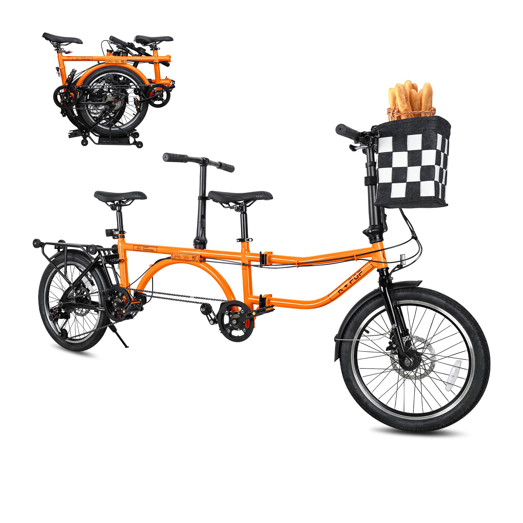 Buy Folding Adult Tandem Bike - City Tandem Folding Bicycle with Basket ...