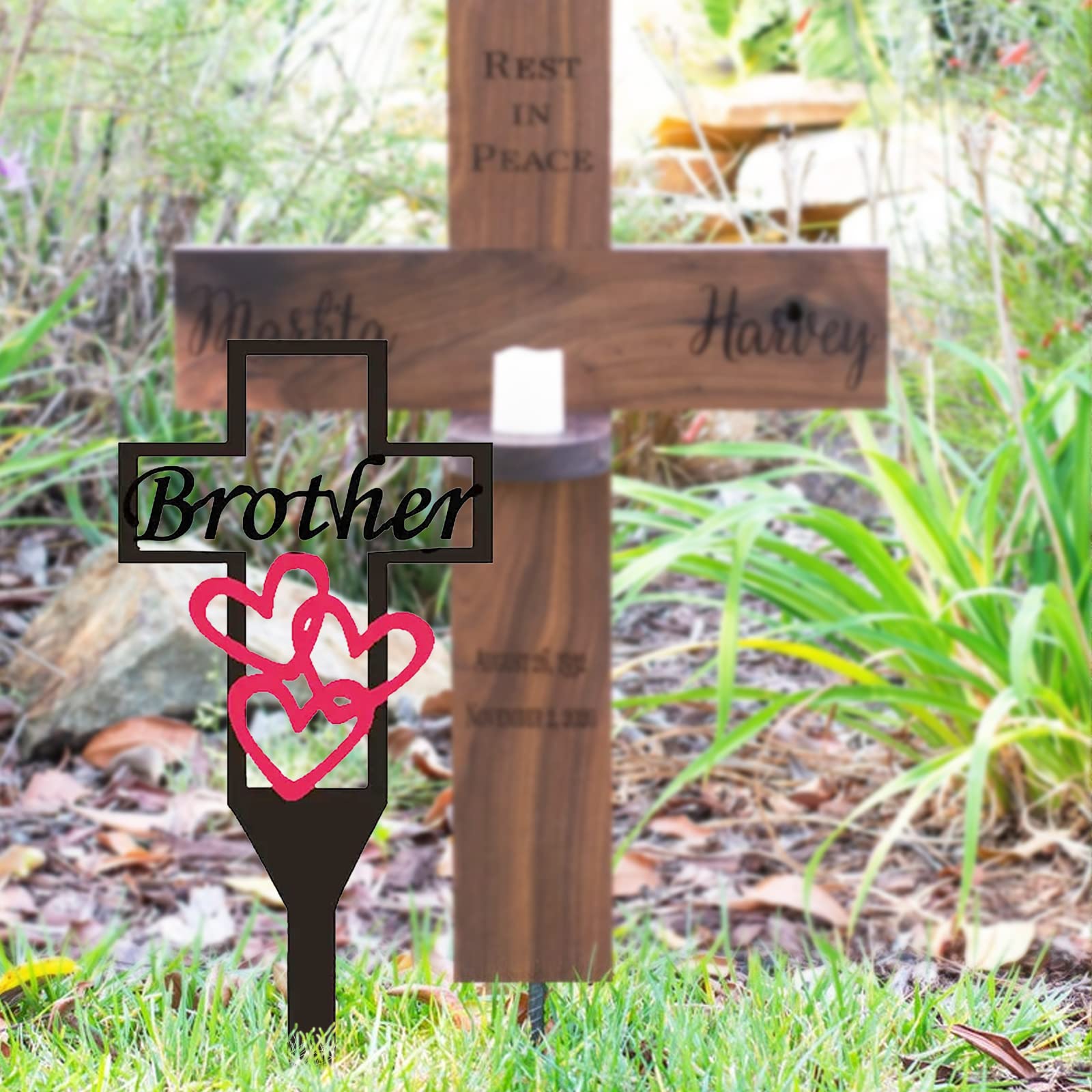 Metal Cross Grave Markers Unfinished Steel Paw Print & Cross Grave