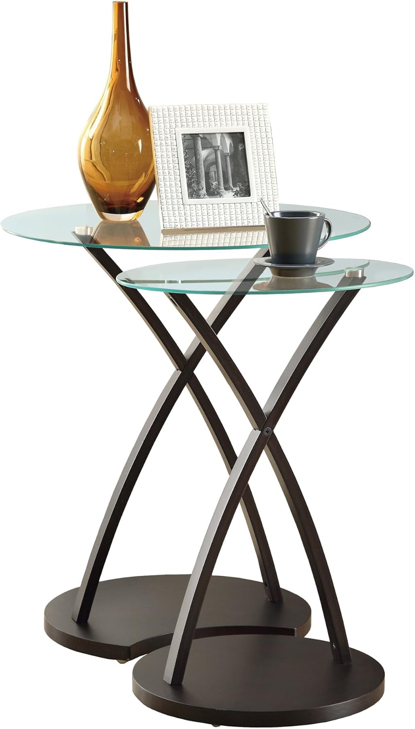 Amazon.com: Set of 2 Brown and Clear Contemporary Oval Nesting Tables ...