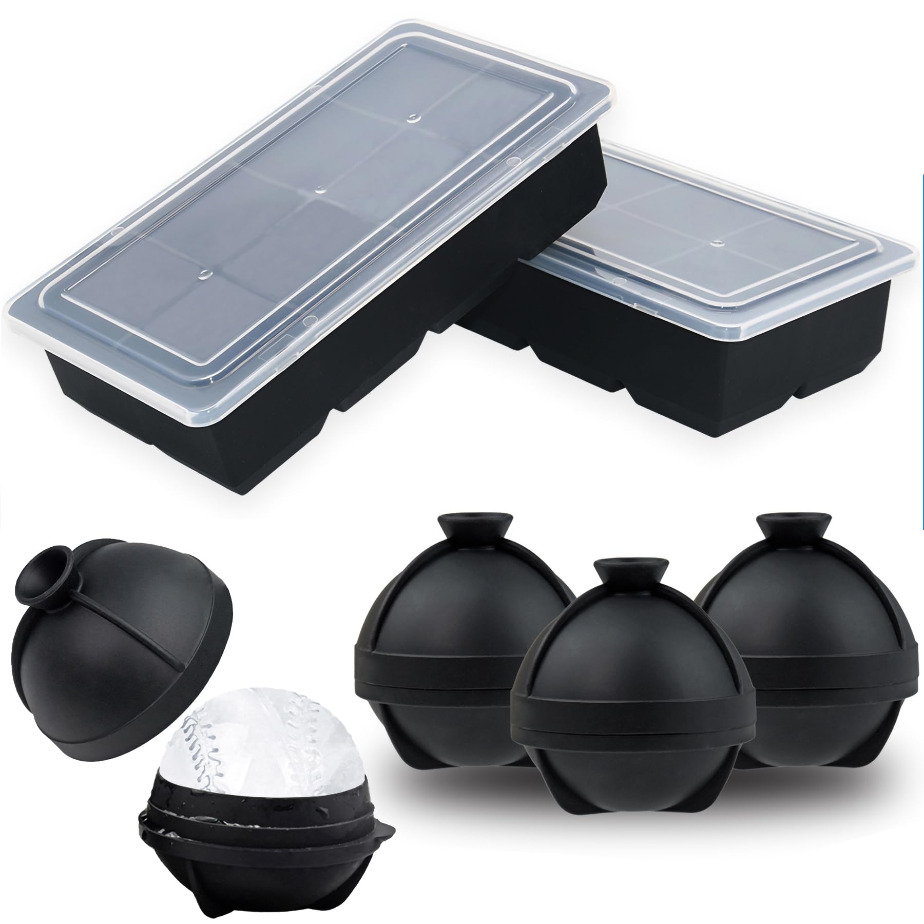 Amazon.com: Bangp 2 PACK Large Ice Cube Trays and 4 PACK Baseball Ice ...
