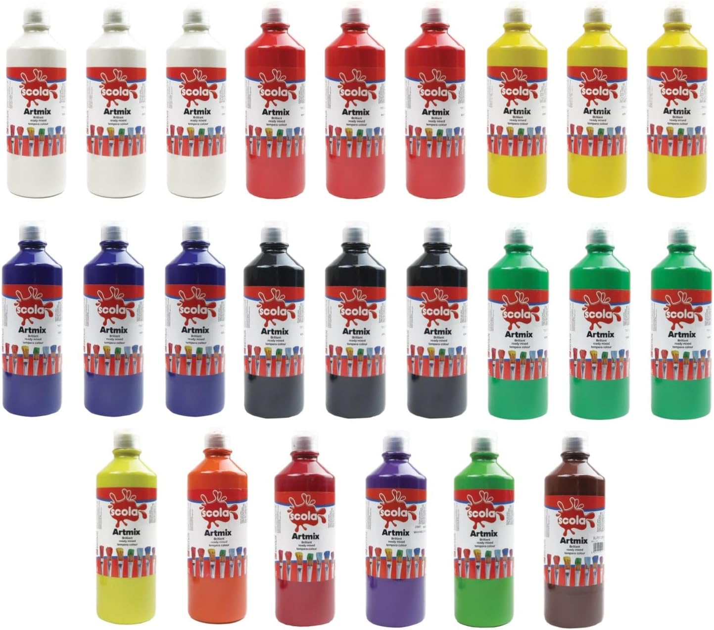 scola 24 x 600ml Artmix Ready Mix Paint Assorted Colour Washable Non ...