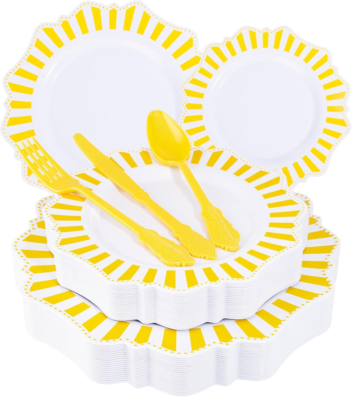 Amazon.com: COLOSUS 150pcs Disposable White Lemon Yellow Striped ...