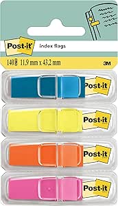 Post-it Index Flags, Small, 4 Dispensers, 11.9 mm x 43.2 mm, 140 Flags ...