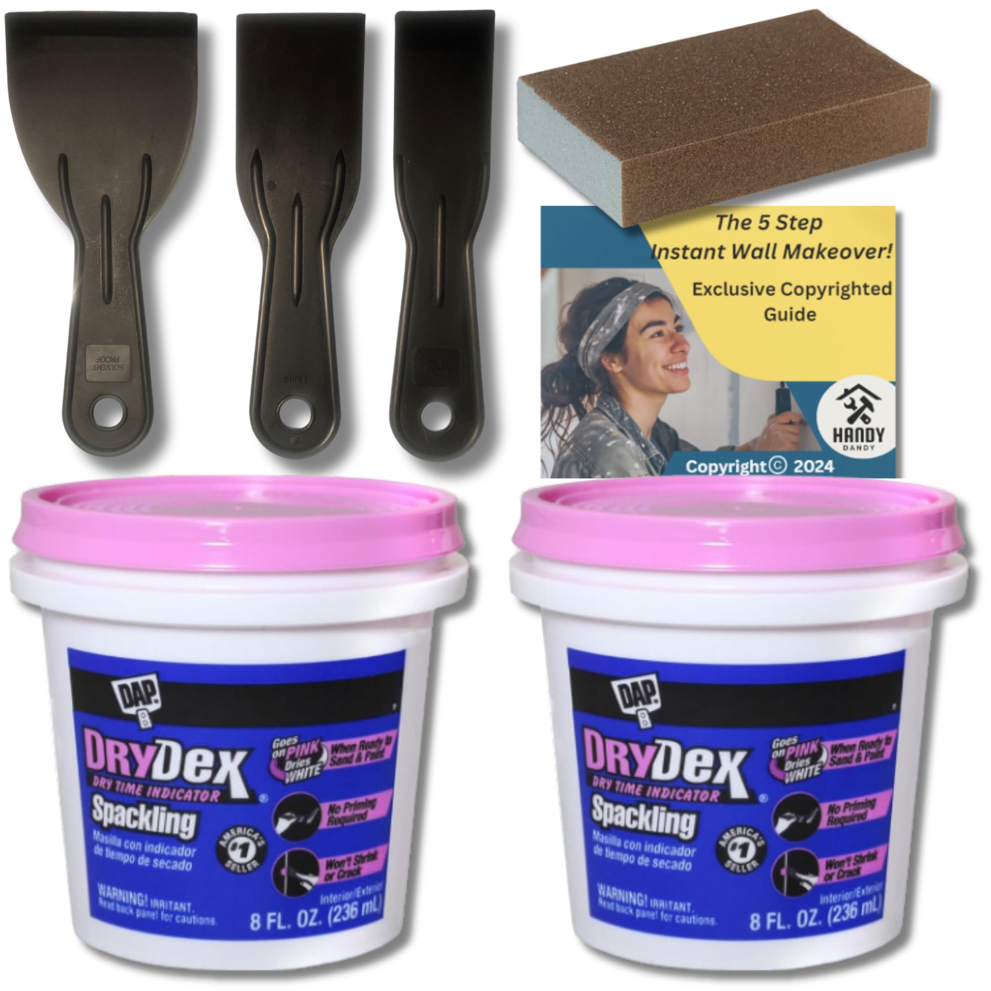 Drywall Repair Kit- Bundle with DAP Drydex Spackling Pink-Sanding Block ...