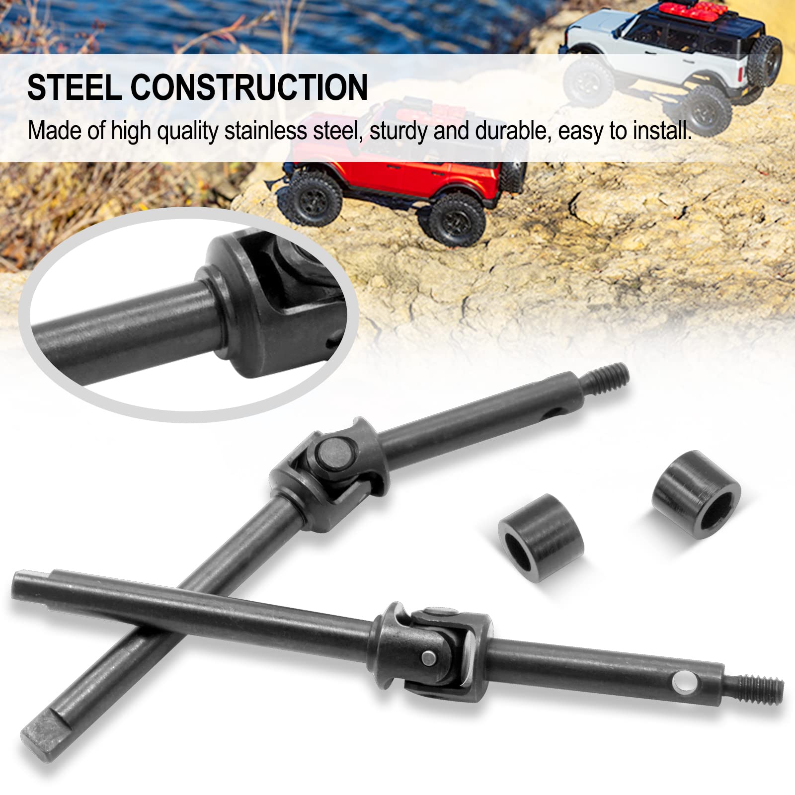Snapklik.com : OGRC 2Pcs Steel Front Axle Drive Shaft SCX24 CVD Set For ...