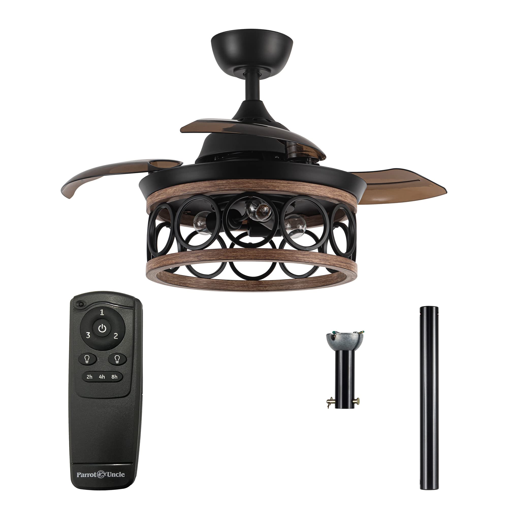 Parrot Uncle Ceiling Fans with Lights and Remote Farmhouse Black ...