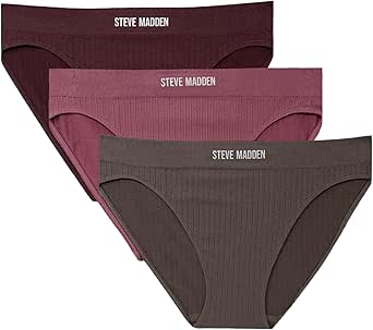 Steve Madden Women’s Ribbed Logo Bikini 3 Pack (Medium, Brown/Pink/Red ...