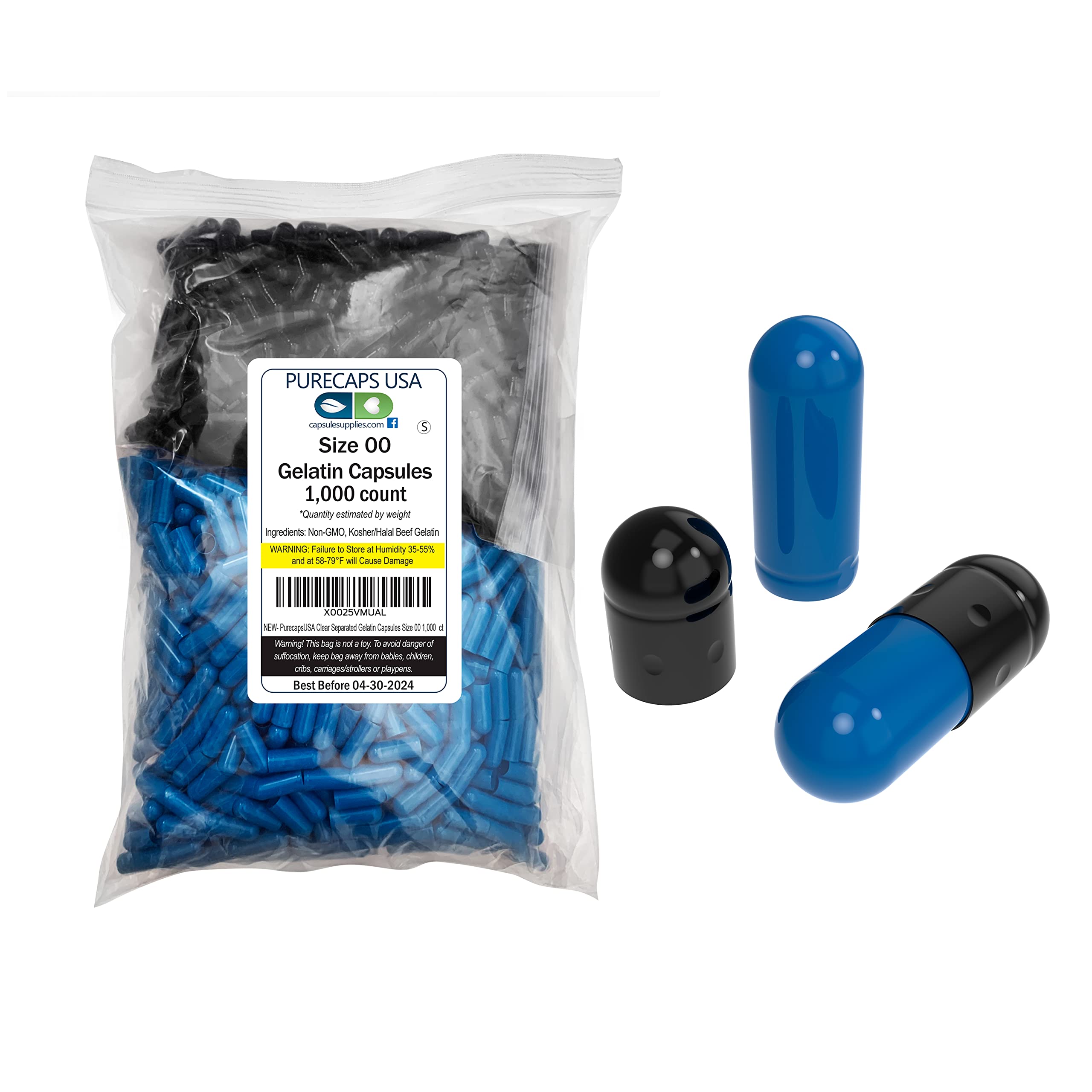Buy Purecaps USA - Size 00 Empty Black/Blue Gelatin Pill s - Fast ...