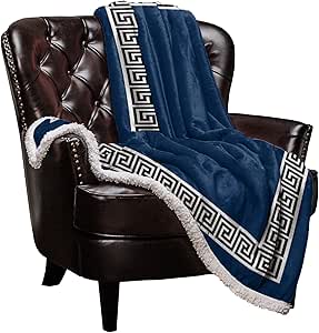 Amazon.com: Greek Key Design Sherpa Fleece Throw Blanket 40 x 50 - Cozy ...