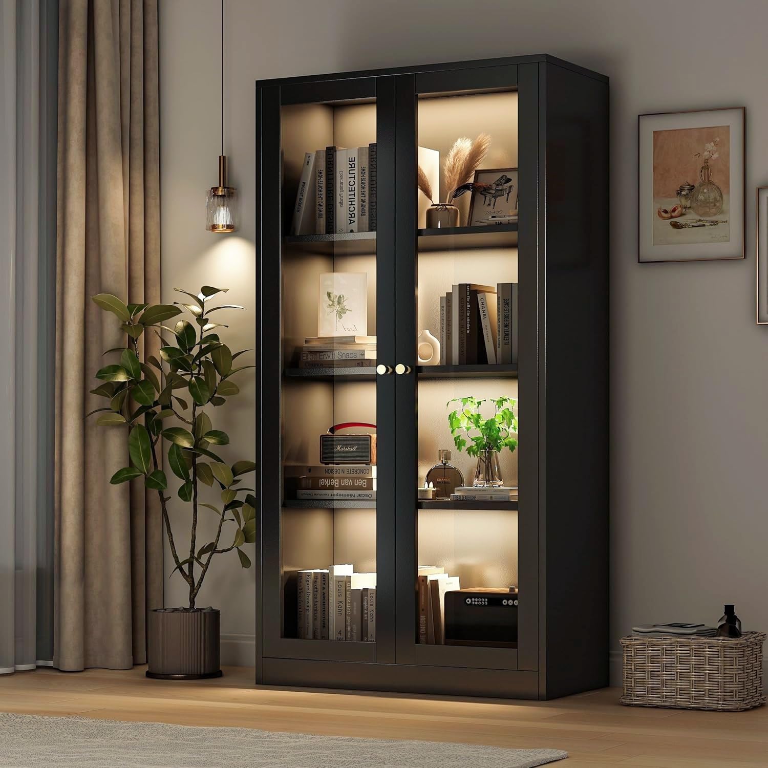 Amazon.com - 63'' Display Cabinet, Glass Display Cabinet with LED Light ...