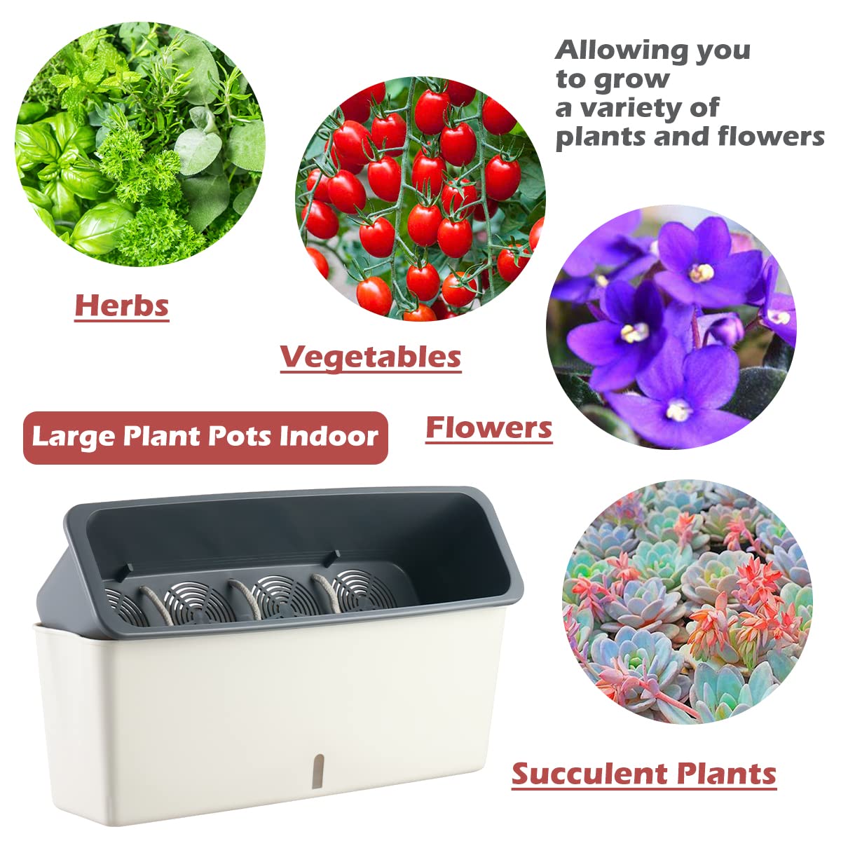 3 Pack Rectangular Self Watering Pots for Indoor Plants 17â€? x 4.7â ...