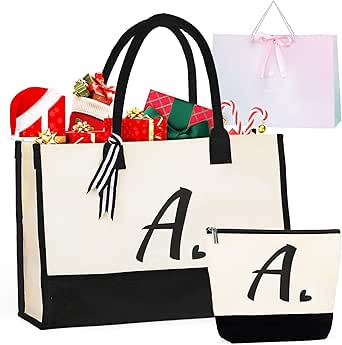 Amazon.com: VZZNN Personalized Initial Canvas Beach Bag, Initial Canvas ...