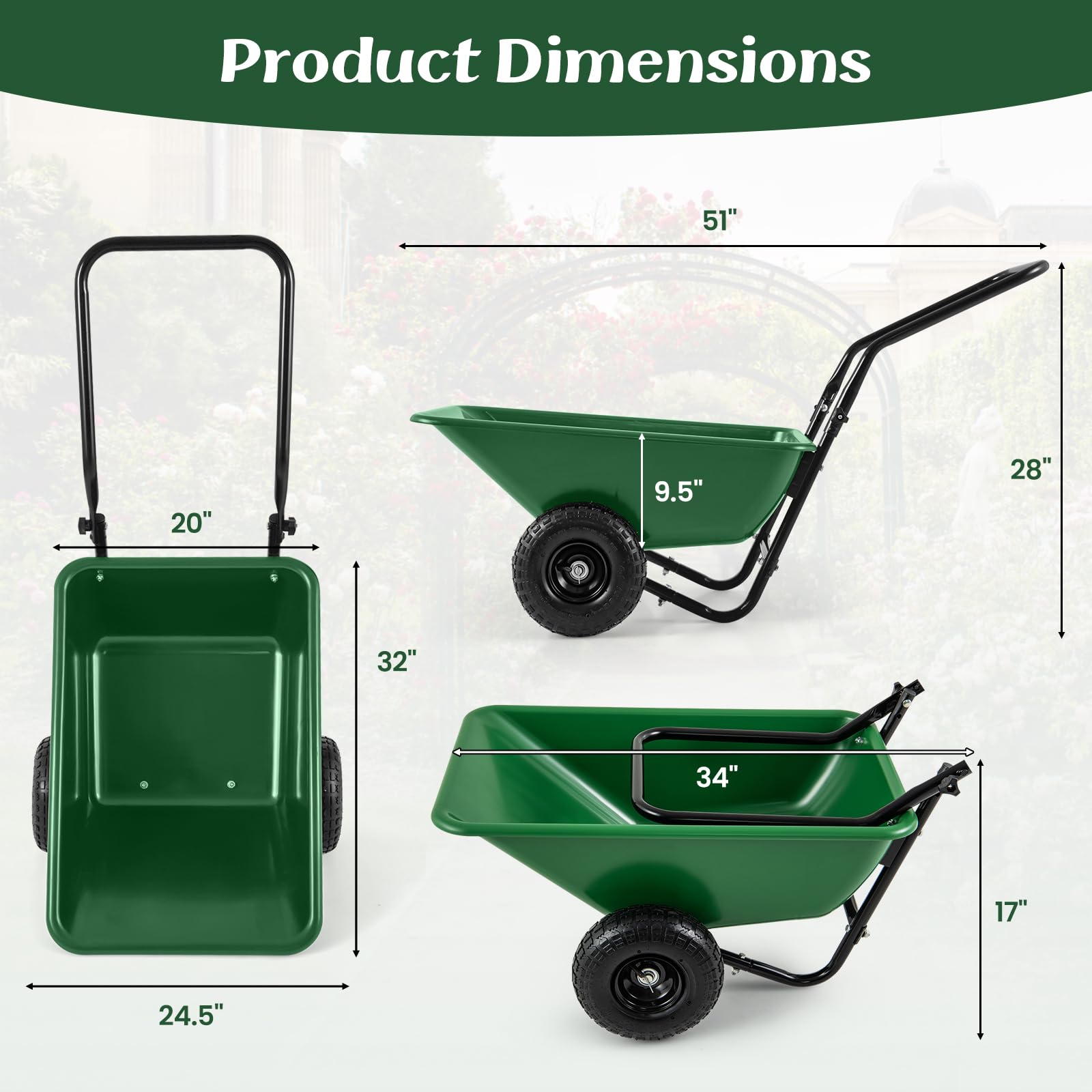 Stroller Wagon Goplus Dual Wheel Garden Wheelbarrow - 330 Lb Capacity ...
