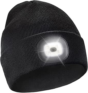 Amazon.com: Beanie Hat with Light, Unisex USB Rechargeable LED Headlamp ...