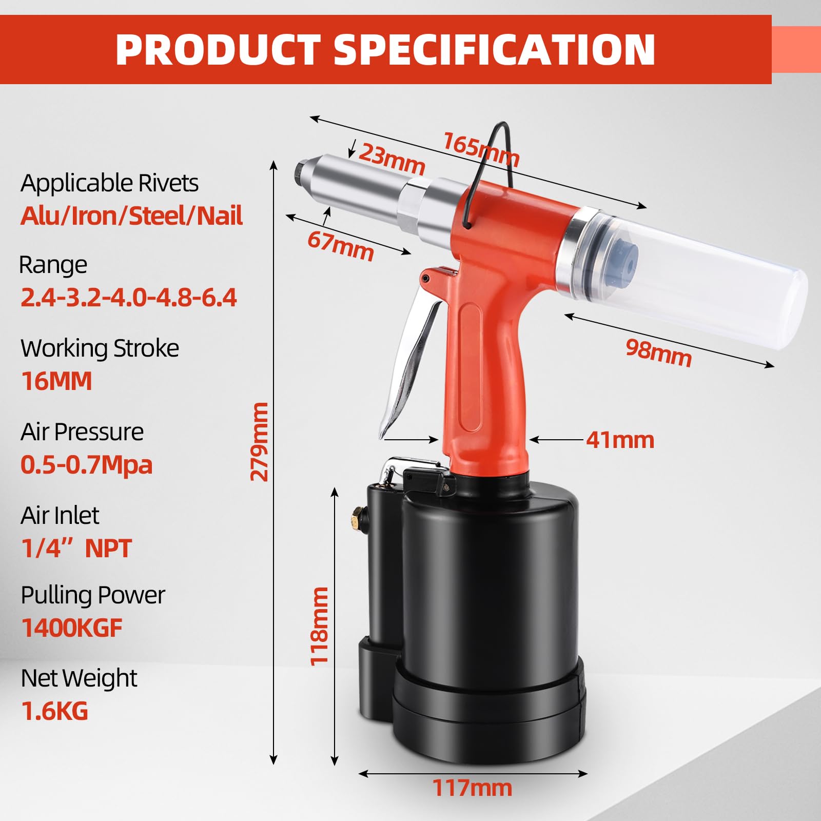 Snapklik.com : Pneumatic Rivet Gun 1/4" Hydraulic Air Rivet Tool Heavy ...