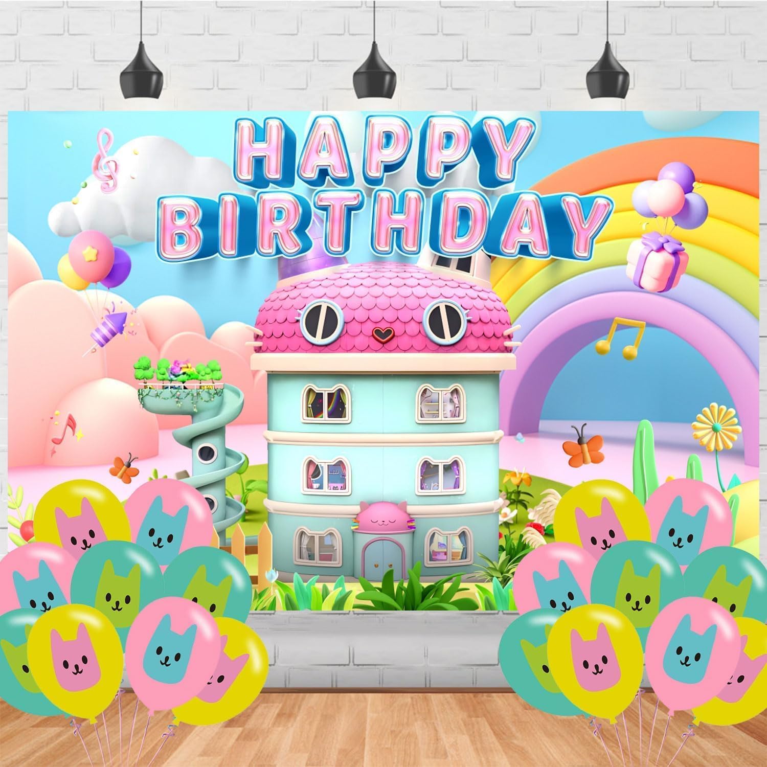 Amazon.com: Karg Cartoon Birthday Decorations, House Theme Backdrop ...