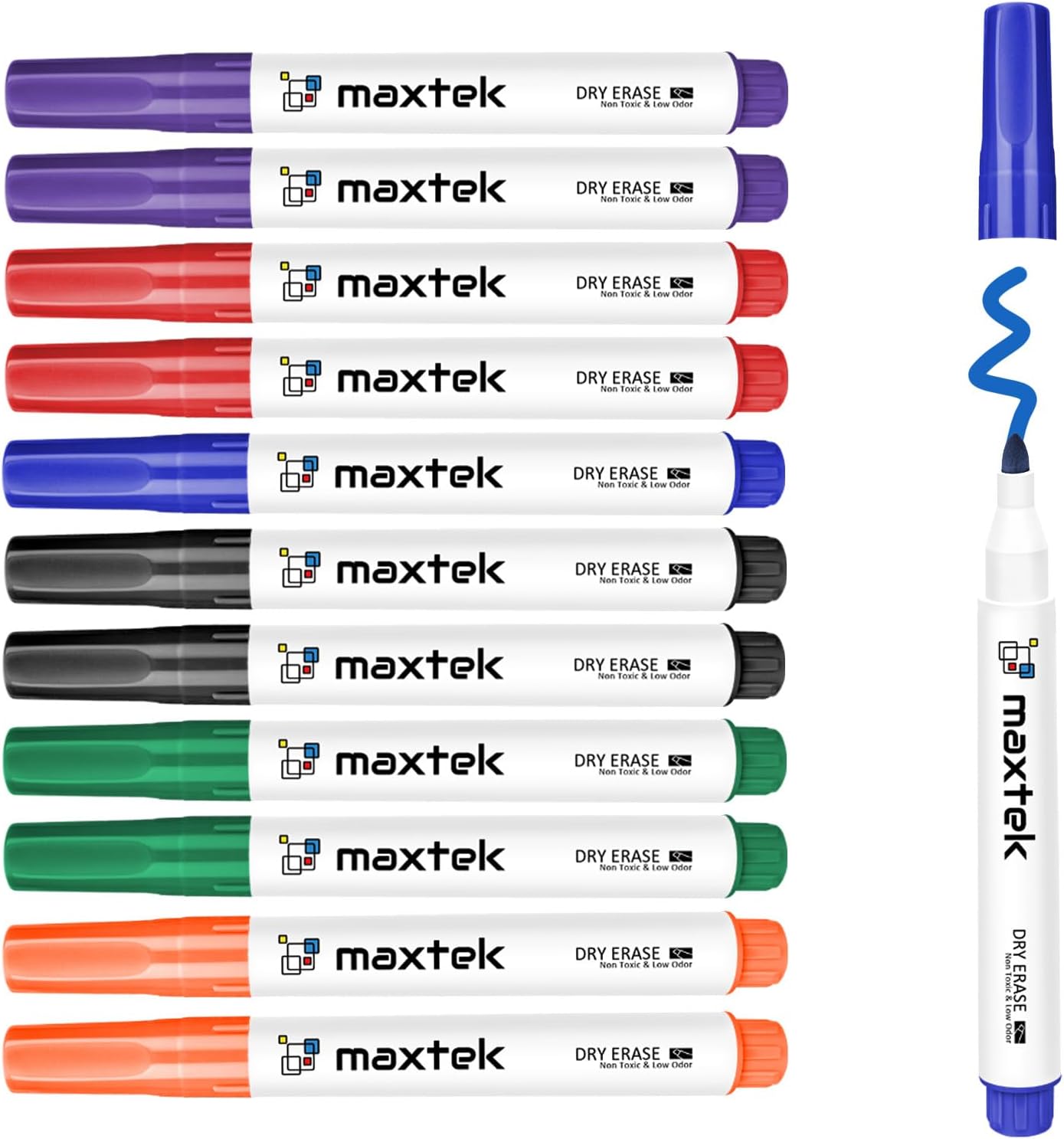 maxtek Whiteboard Markers Bullet Tip, 12 Count Assorted 6 Colors Dry ...