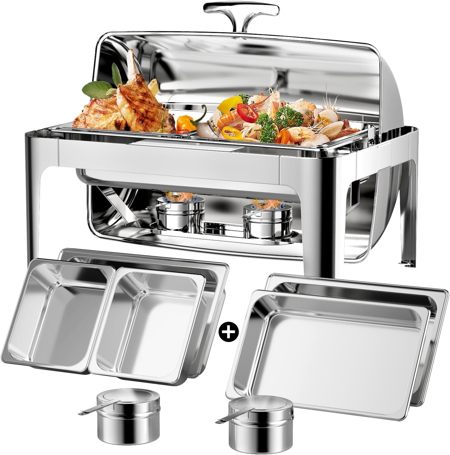 Amazon.com: CHEFQ Deluxe High End Stainless Steel Chafer with Roll Top ...