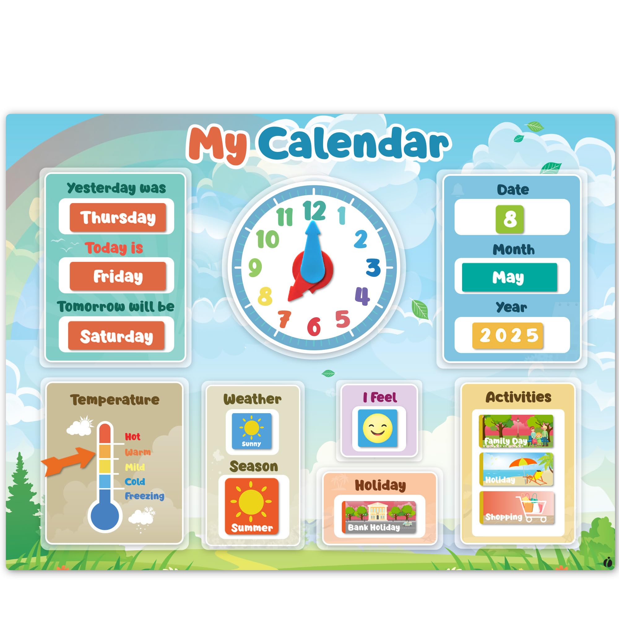 Magnetic Kids Calendar For Learning Classroom Preschool Magnet Calendar ...