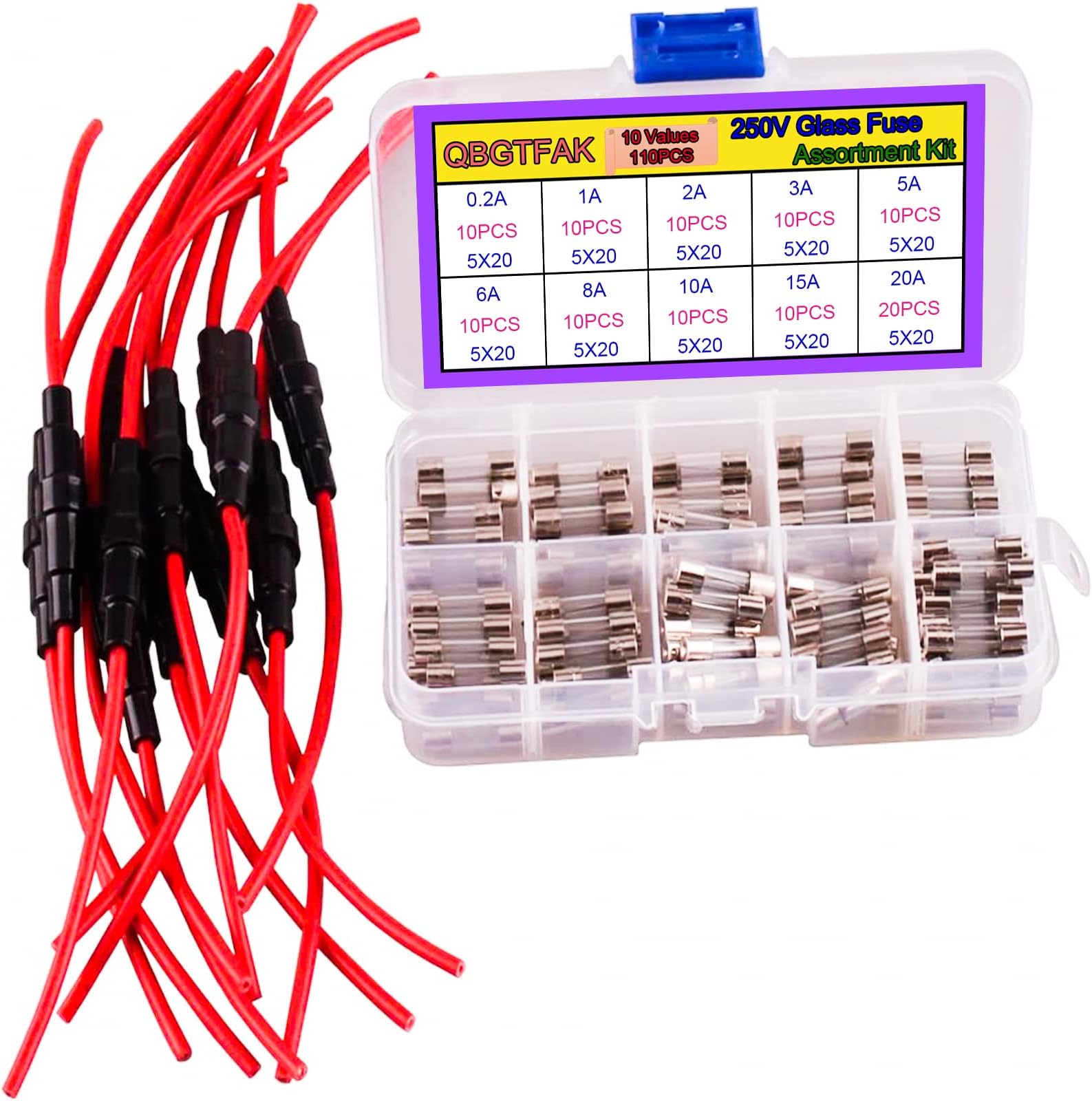 12pcs 5x20mm AGC Fuse Holder Inline Screw Type with 16 AWG Wire ...