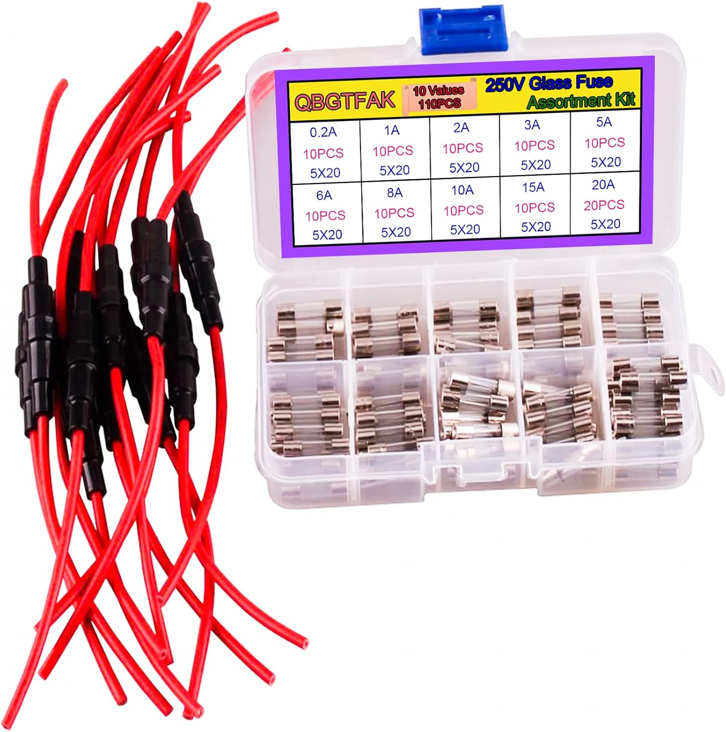 12pcs 5x20mm AGC Fuse Holder Inline Screw Type with 16 AWG Wire ...