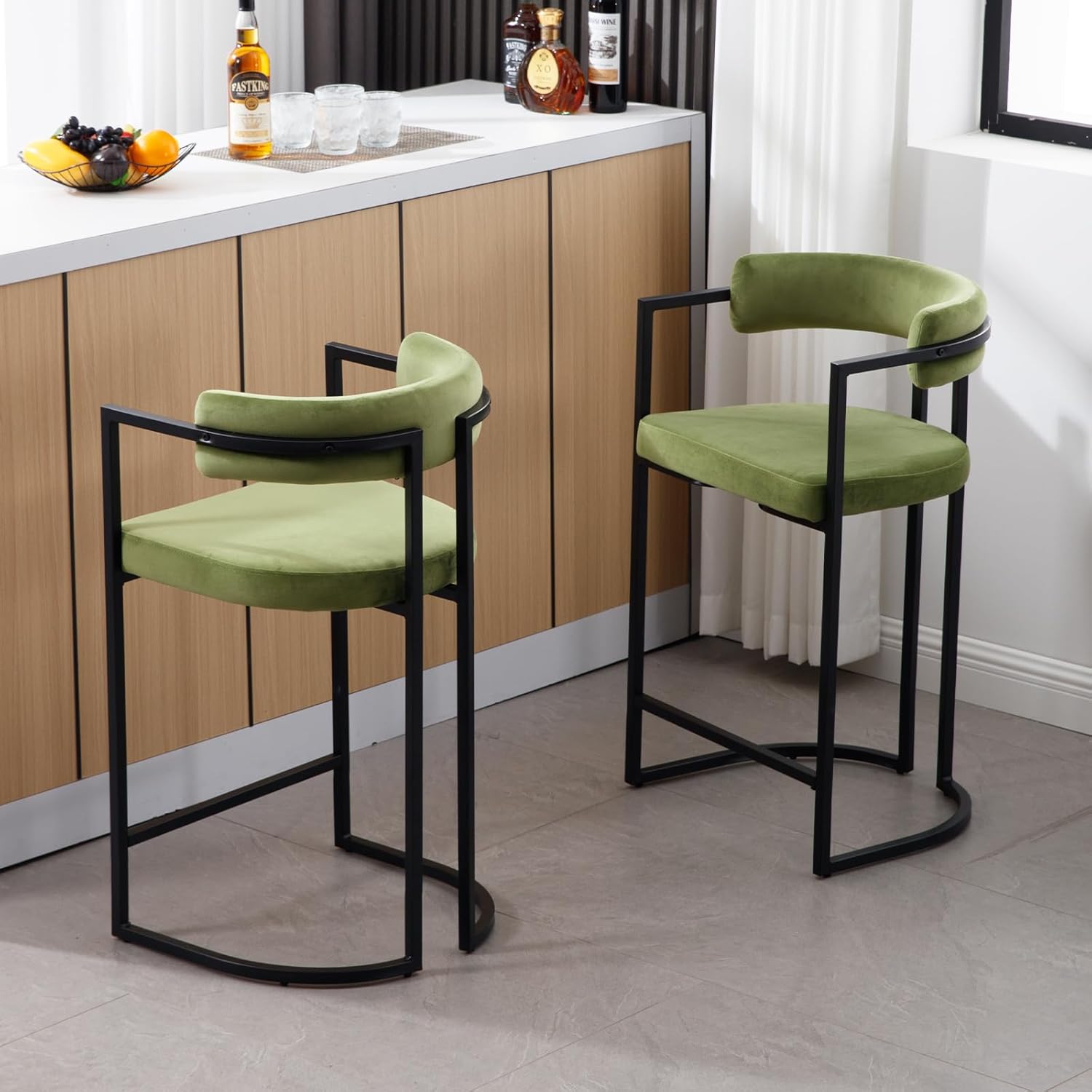 chairus Kitchen Stools Velvet Set of 2 Bar Stools Breakfast Modern ...