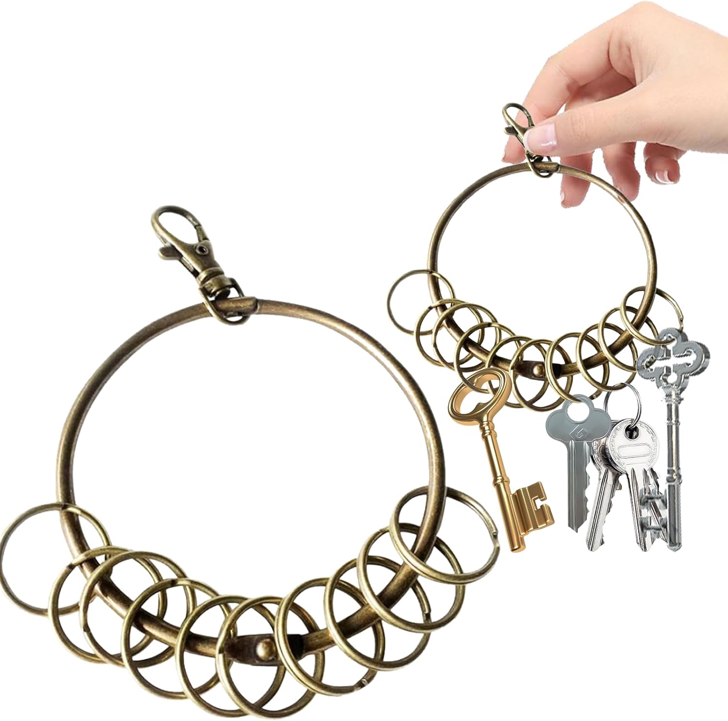1 PC Retro Key Ring Hoop Bronze with 10 Split Rings Convenient to Carry ...
