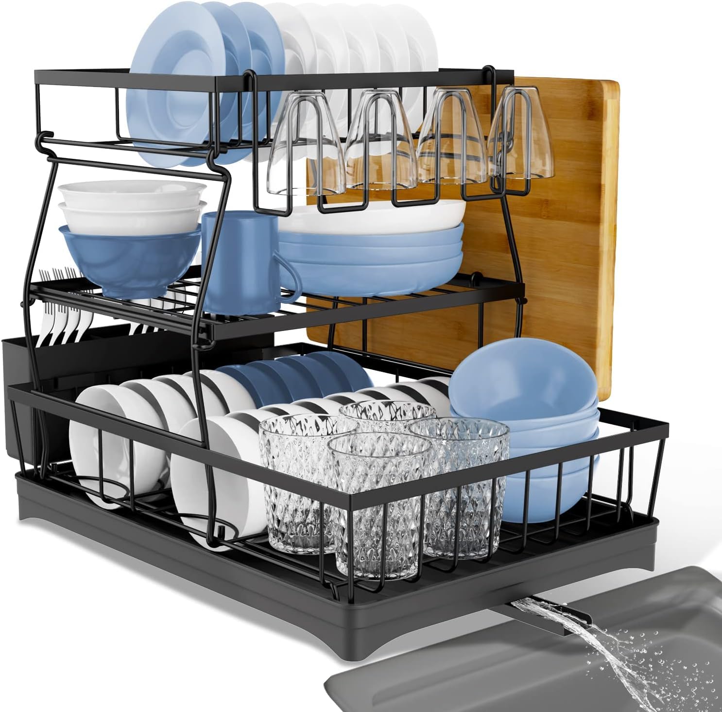 Rhyhorn Dish Drainer, Dish Rack, 3-Tier Metal Dish Drainer, Dish Rack ...