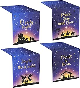 Amazon.com: Buryeah 4 Pcs Christmas Nativity Scene Table Runners Holy ...