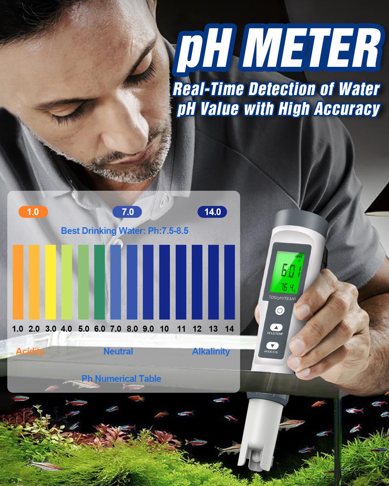 Snapklik.com : TDS/pH/Temperature 3-in-1 pH Meter For Water, 0-14 pH ...