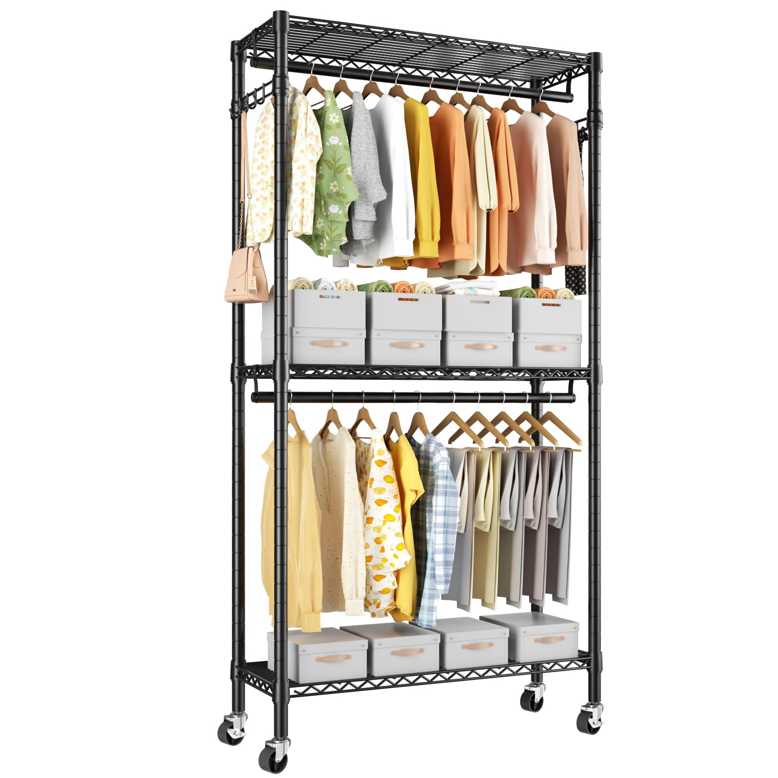 Golpart Portable Closet Rolling Clothes Racks for Hanging Clothes ...