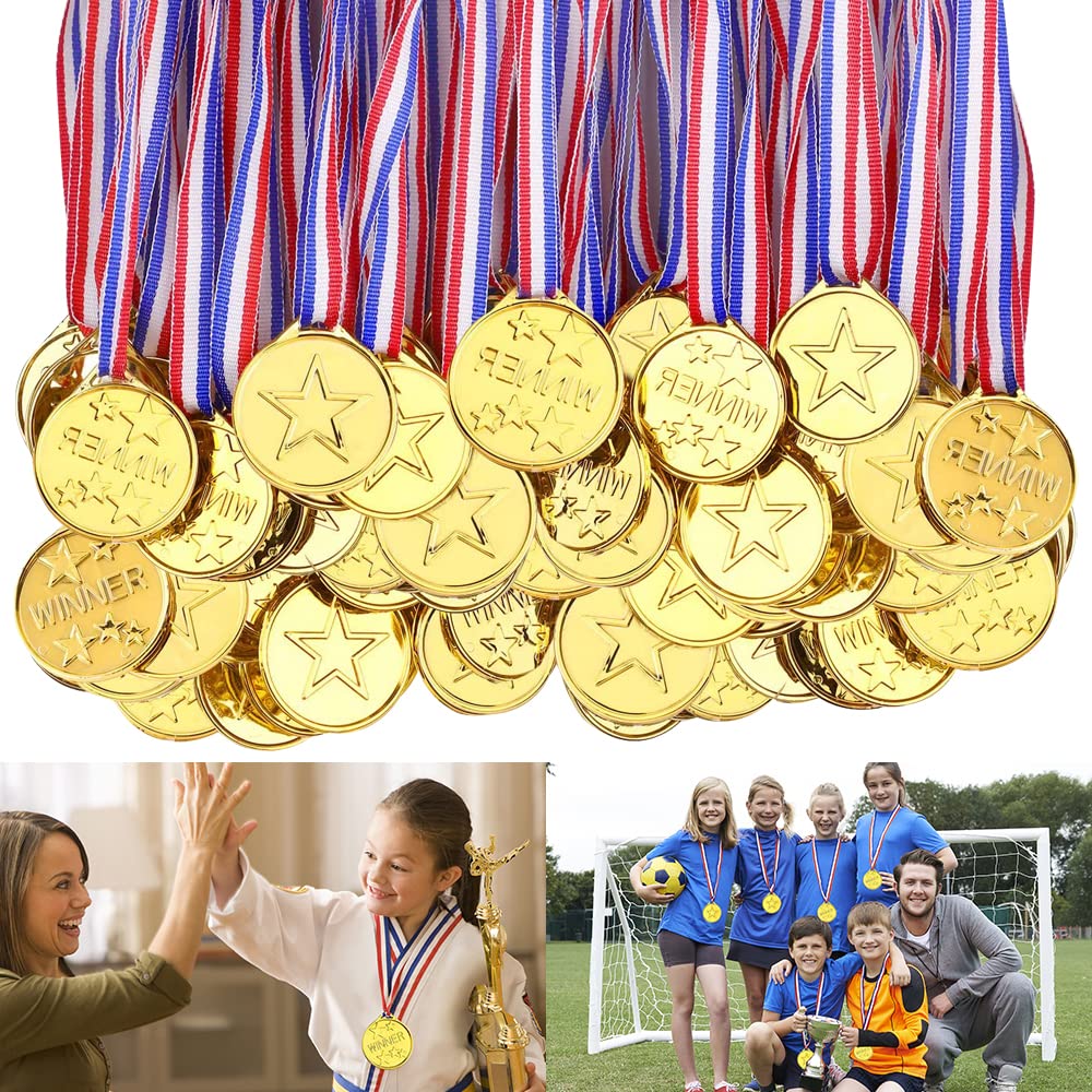 CJBIN 100 Pieces Plastic Medals for Kids, Gold Medals for Children with ...