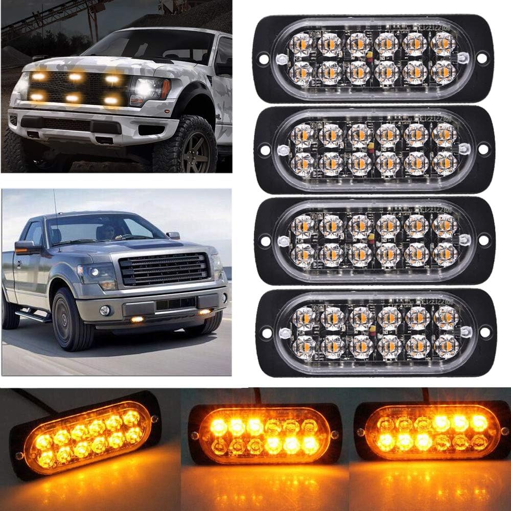 JMEST LEAD 4PCS 24 LED Amber Strobe Lights 12V-24V Super Bright ...