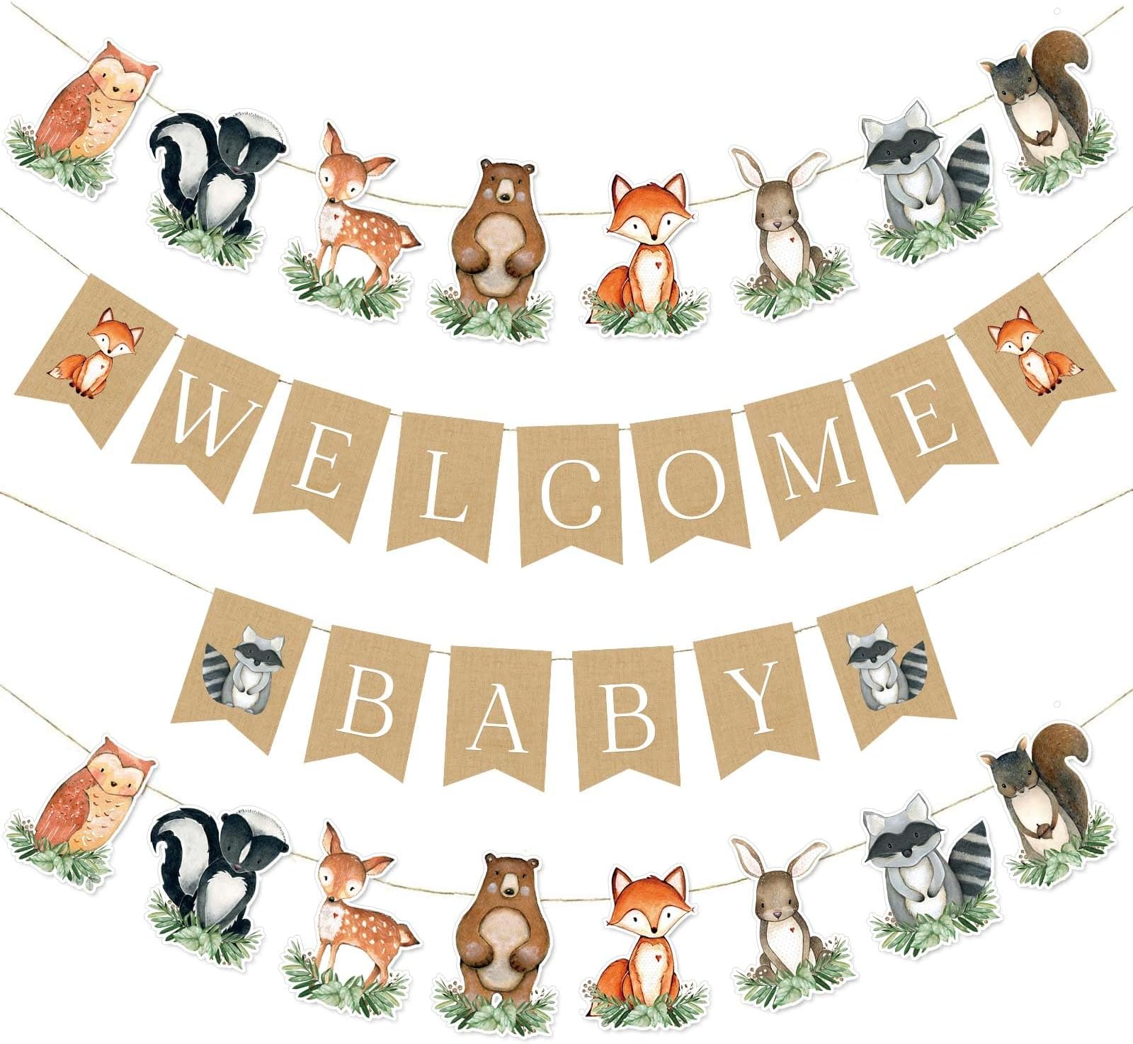 Amazon.com: 2Pcs Woodland Animals Baby Shower Garland Banner Woodland ...